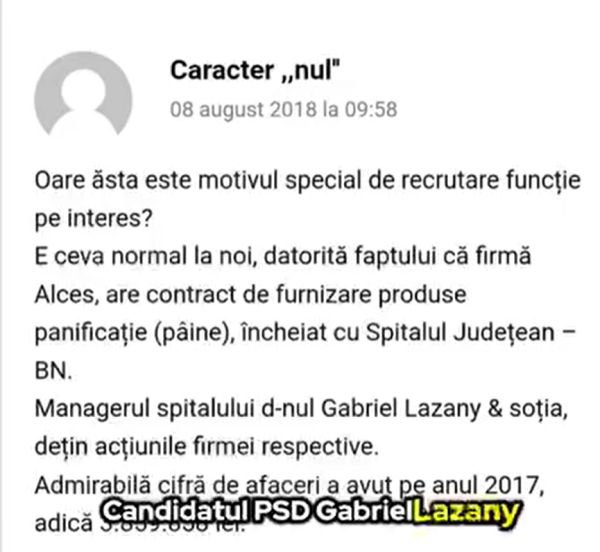 PNL BN: Candidatul PSD, Gabriel Lazany, a facilitat aprovizionarea spitalului cu pâine de la ...