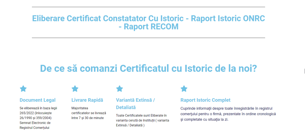Certificat constatator cu istoric: Raport Istoric ONRC | Răsunetul